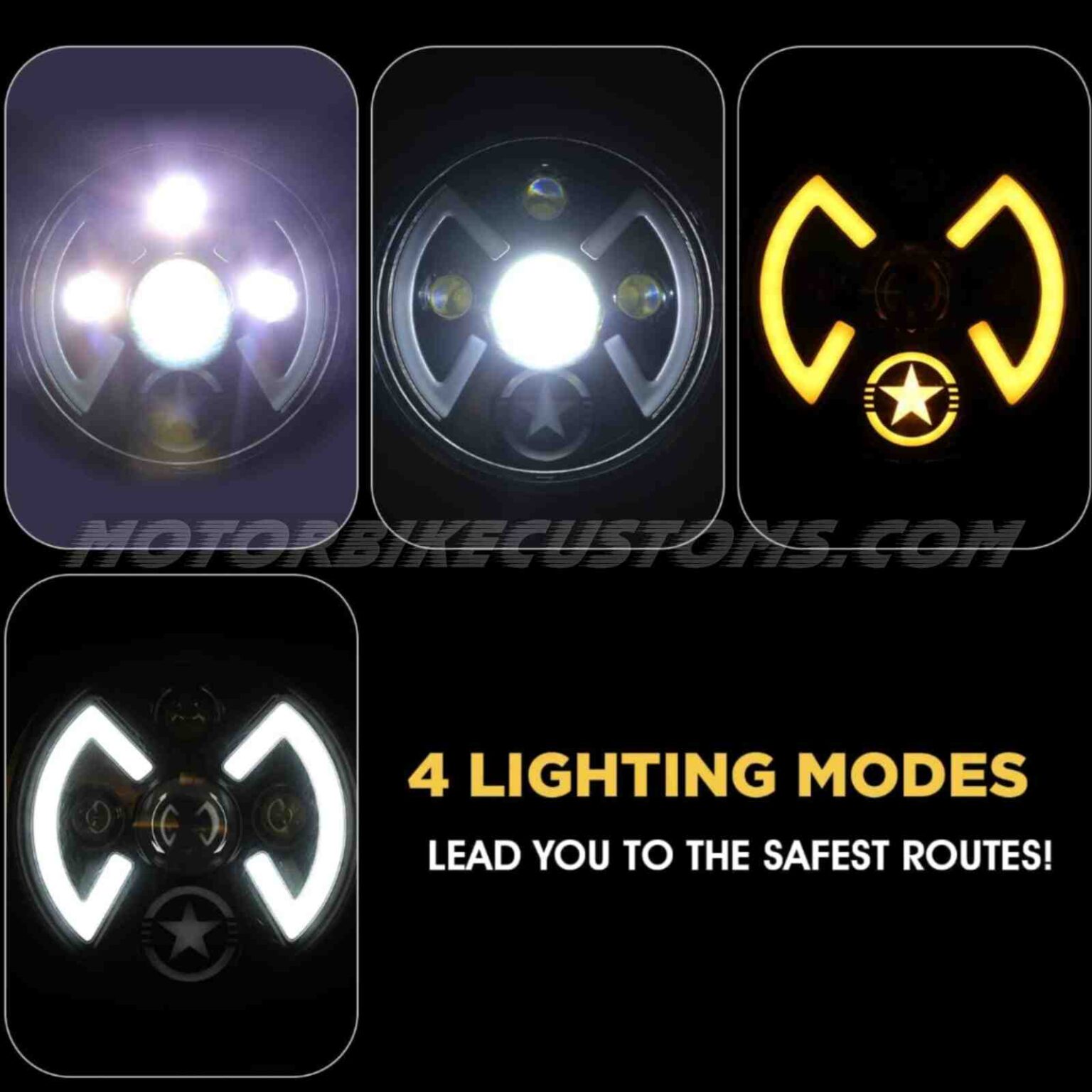 HJG Single Star Half Cut Headlight (90-110Watts) | MotorbikeCustoms ...