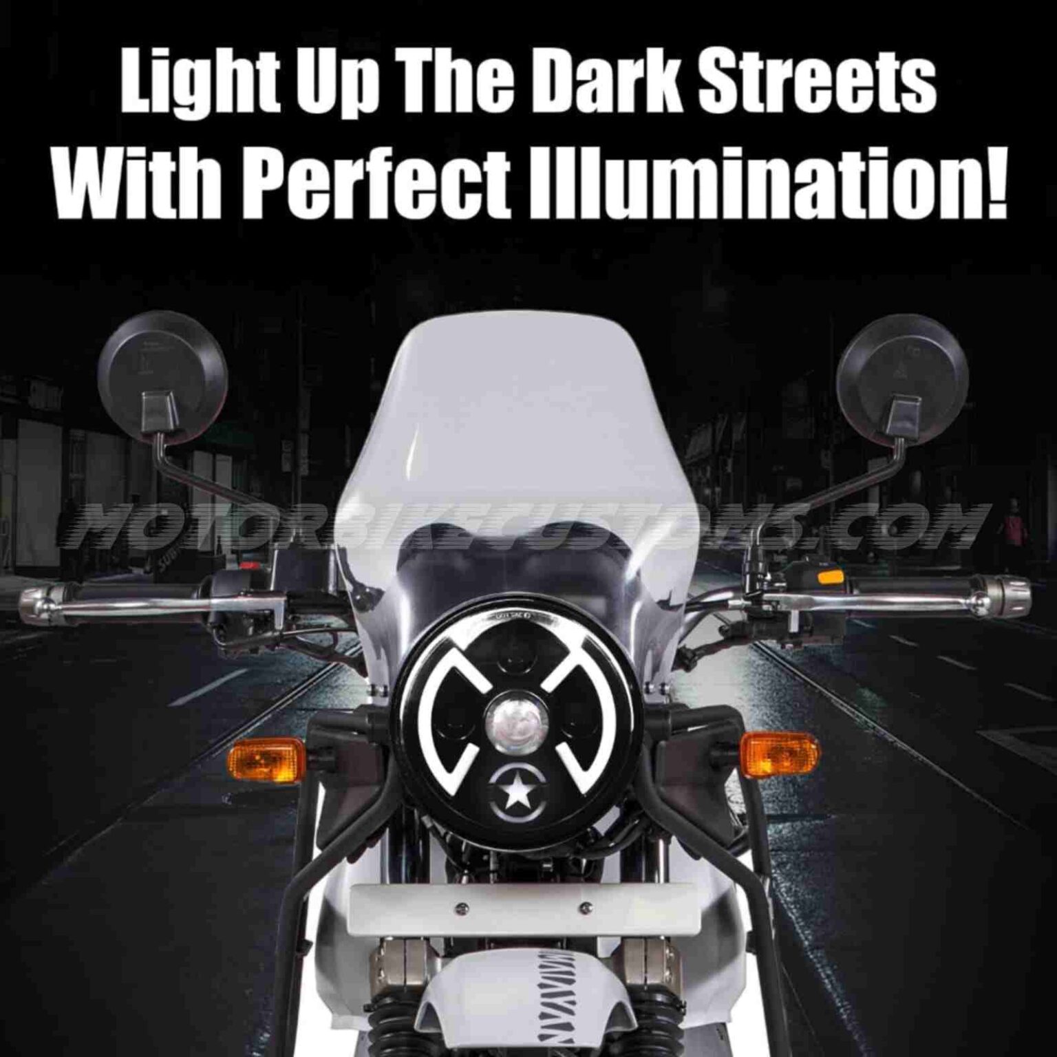 HJG Single Star Half Cut Headlight (90-110Watts) | MotorbikeCustoms ...